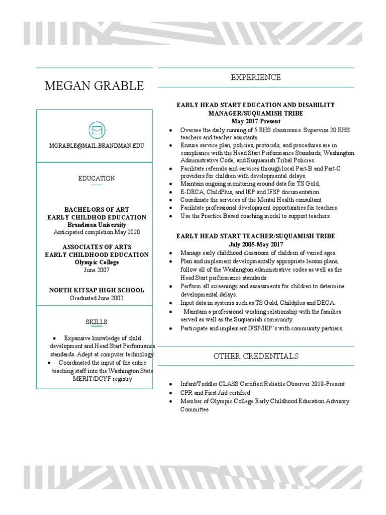 Megan Grable-Resume Eced | PDF | Early Childhood Education | Teachers