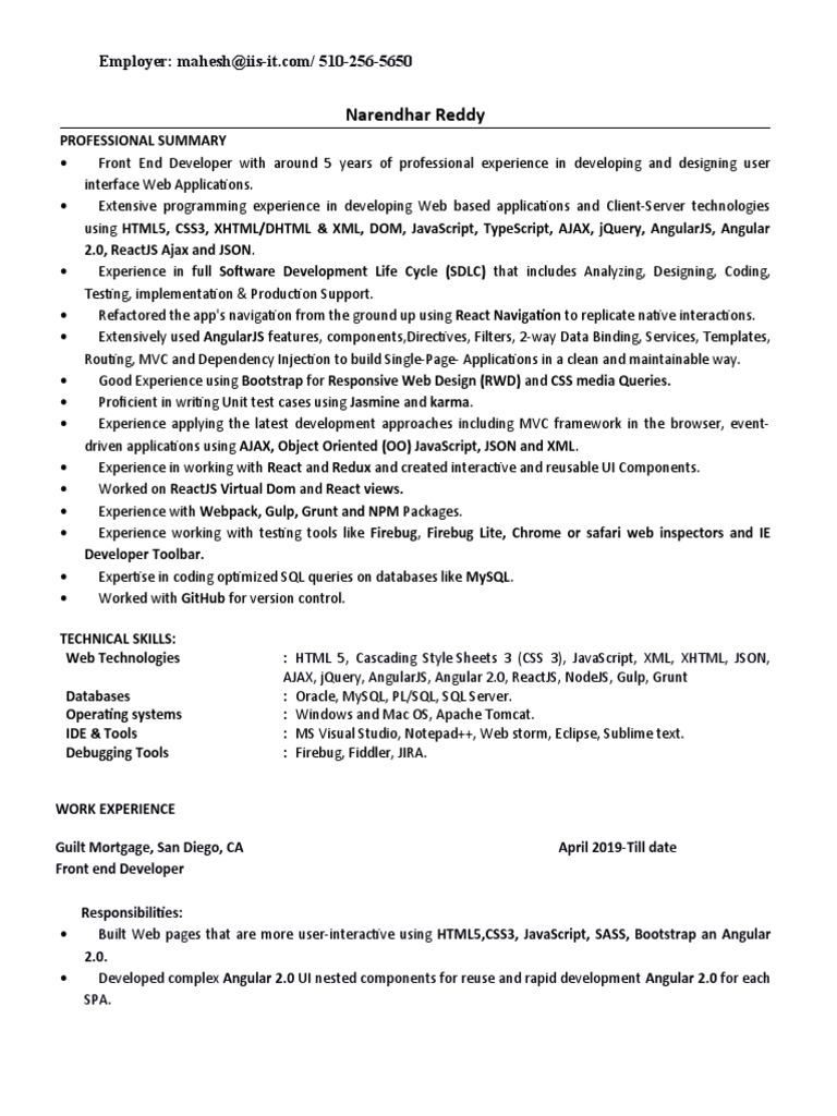 Dice Resume CV Narendhar Reddy | PDF | Angular Js | Ajax (Programming)