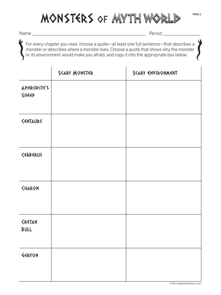 Mythworld Worksheet Monsters | PDF