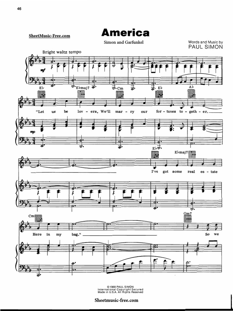 America Sheet Music Simon and Garfunkel (SheetMusic Free - Com) | PDF