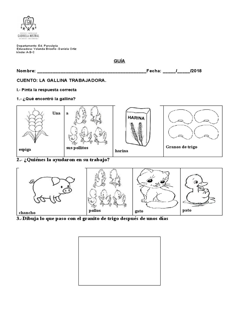 Guía de Comprensión: La Gallina Trabajadora | PDF