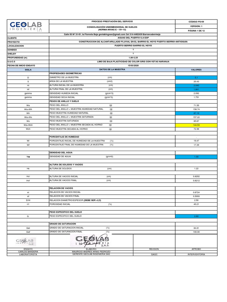 PS-09 Norma Inv E-151 - 13 Consolidación Unidimensional S1M1 | PDF | Presión | Observación ...