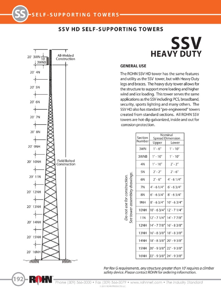 Rohn SSV Heavy Duty Specification Sheet PDF | PDF