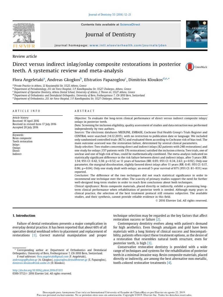 Direct Versus Indirect Inlayonlay Composite Restorations in Posterior ...