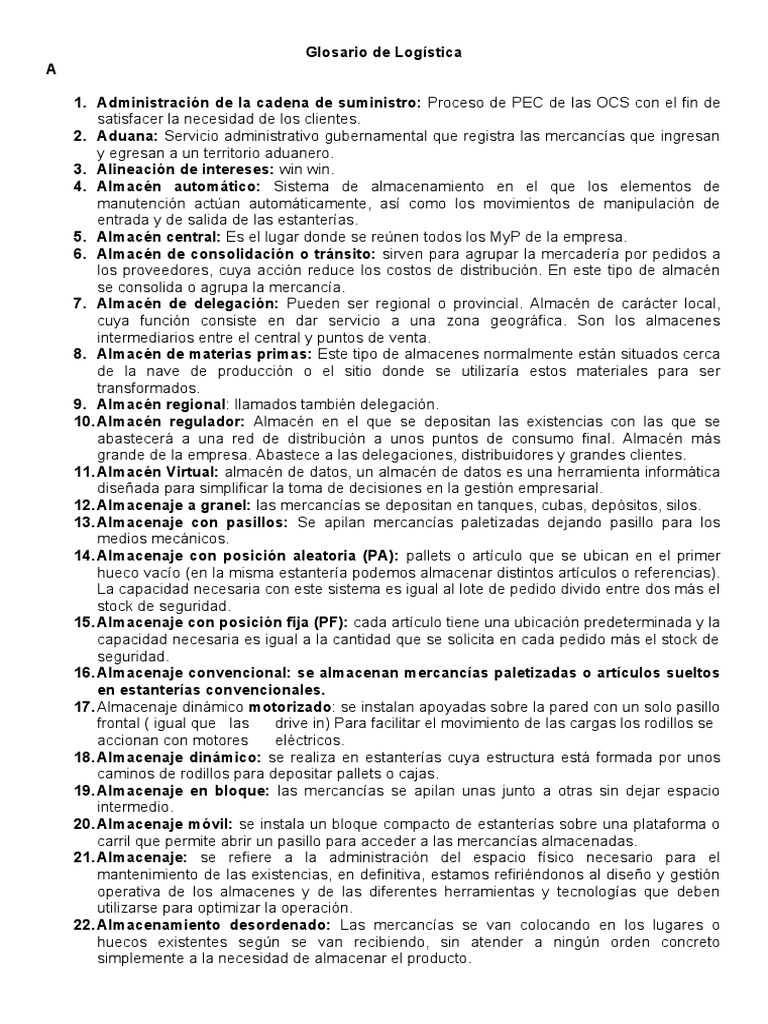 Glosario de Términos Logísticos | PDF | Logística | Almacén