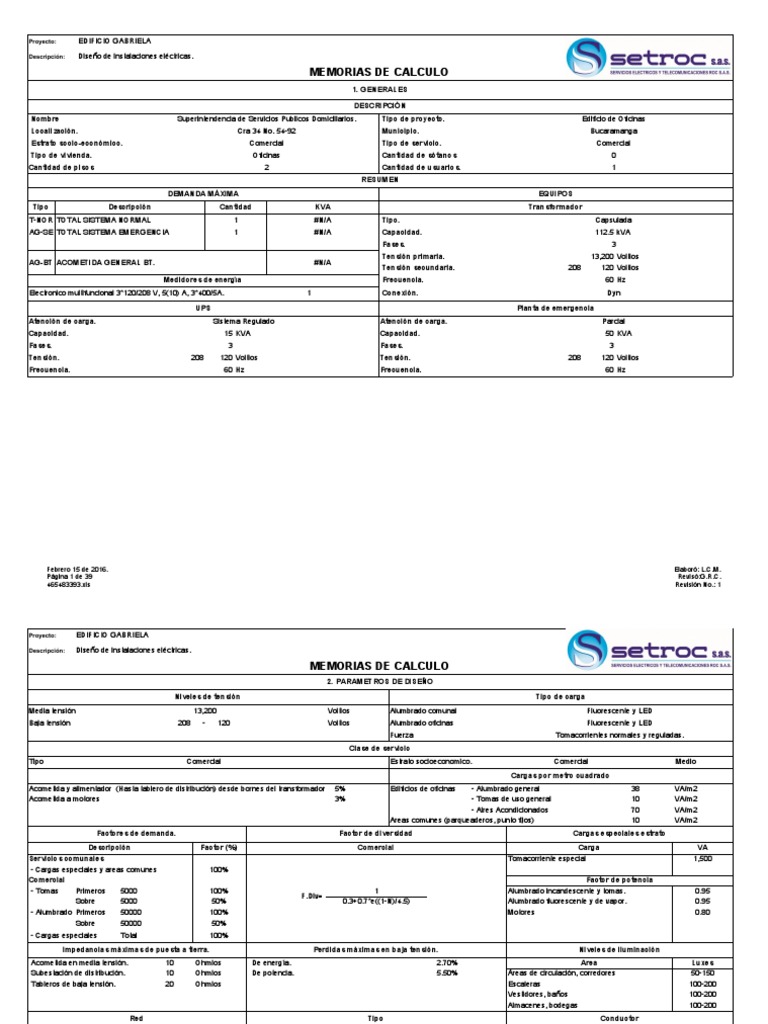 Diseño de instalaciones eléctricas para el Edificio Gabriela: Memorias de cálculo para ...