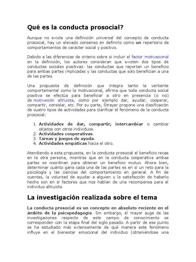 Prosocialidad | PDF | Teoría del aprendizaje (educación) | Comportamiento