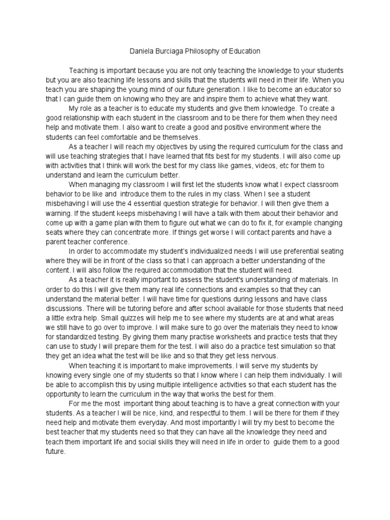 Philosophy of Education | PDF | Teachers | Philosophy Of Education