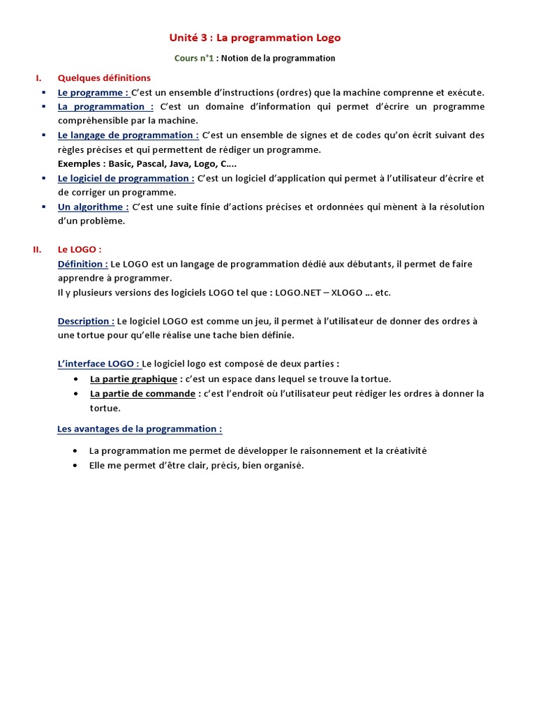 Cours 7 Notion de La Programmation | PDF | Programmation informatique | Programme informatique