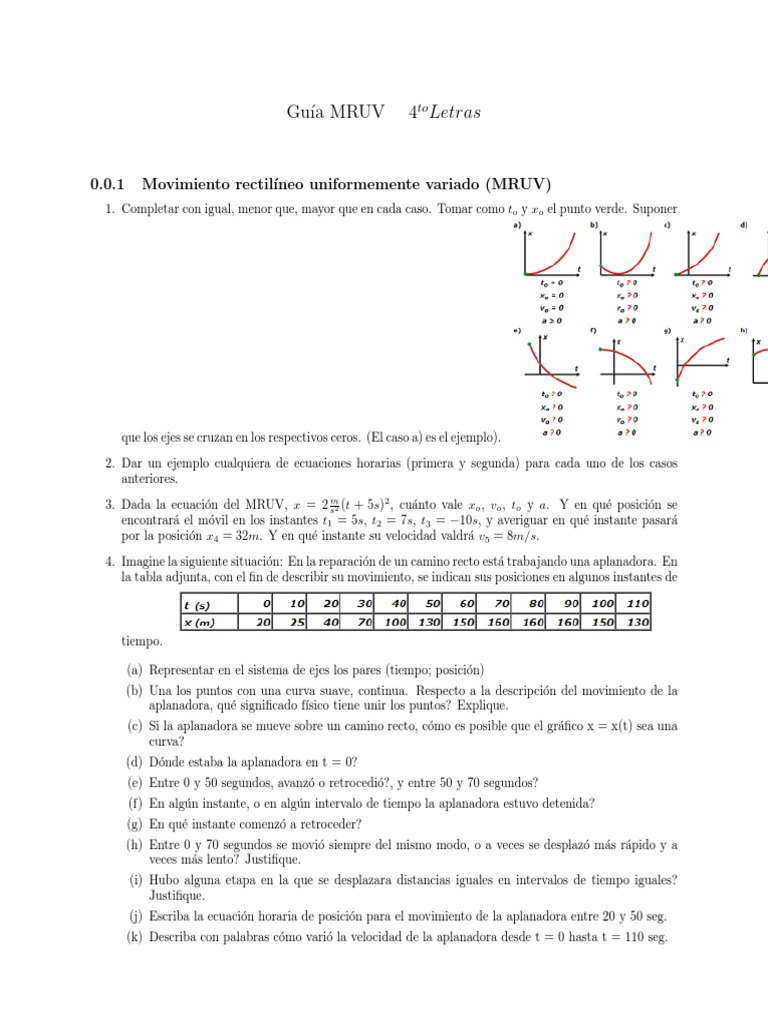 Guia MRUV | PDF | Velocidad | Aceleración