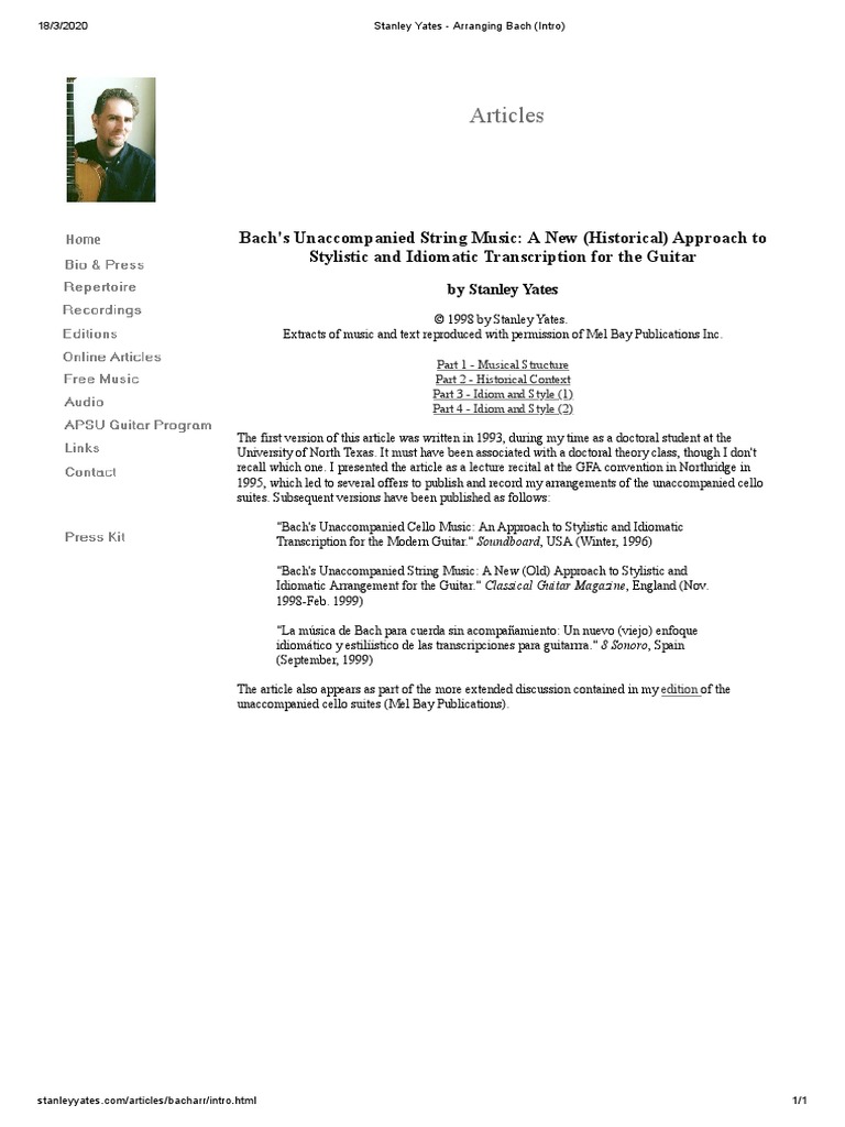 Stanley Yates - Arranging Bach (Intro) | PDF | Guitar Family ...