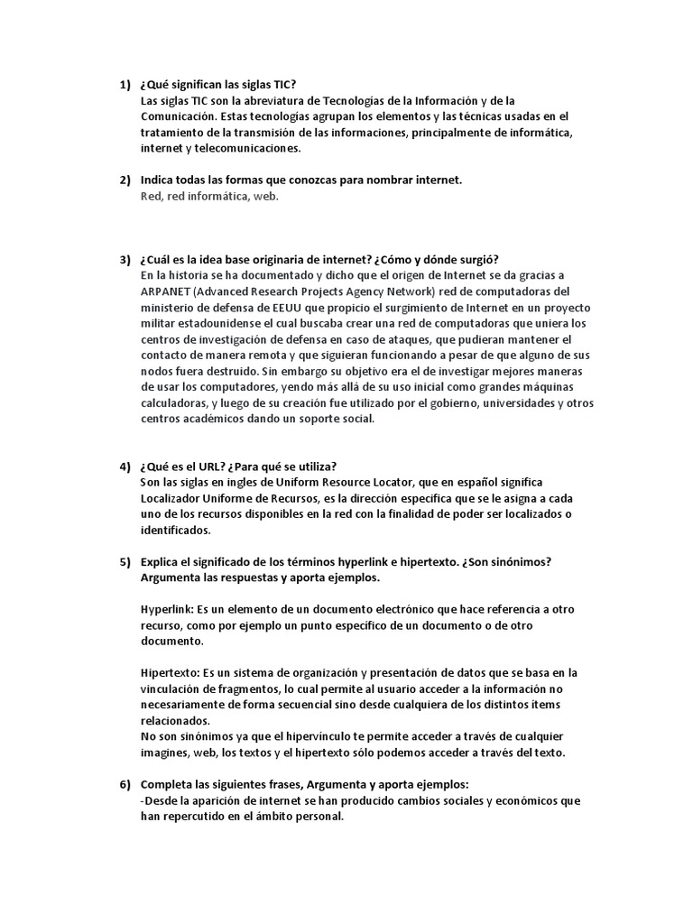 Preguntas Tic | PDF | Internet | Tecnología de información y comunicaciones