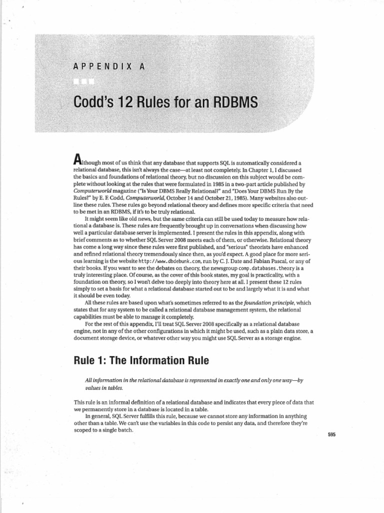 Codd's 12 Rules For An RDBMS - 7 Pages | PDF | Relational Model | Data Management Software