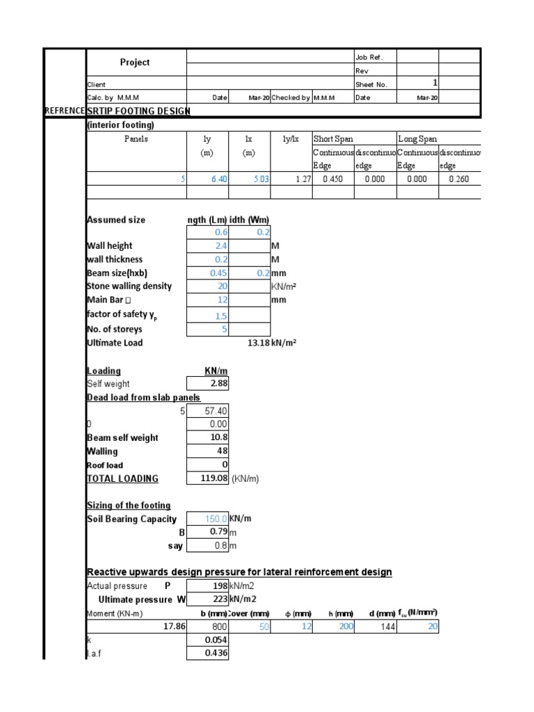 Interior Strip Footing Design Calculations | PDF | Building Engineering ...