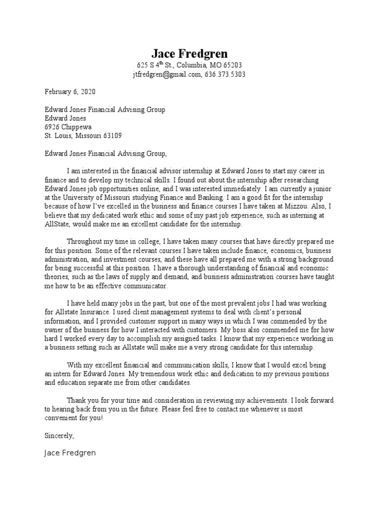 Edward Jones Cover Letter | PDF | Business | Economies
