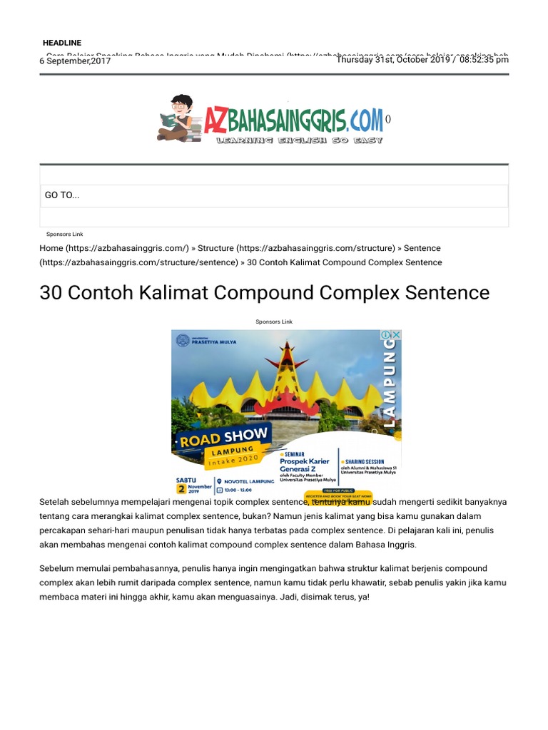 30 Contoh Kalimat Compound Complex Sentence - AZBahasaInggris ...
