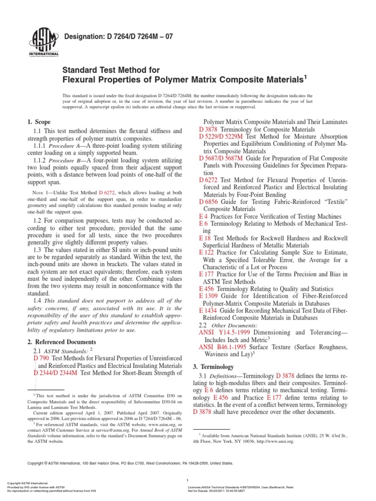 ASTM D7264 - Standard Test Methods For Flexural Properties of Polymer ... ASTM D7264 - Standard Test Methods For Flexural Properties of Polymer ...