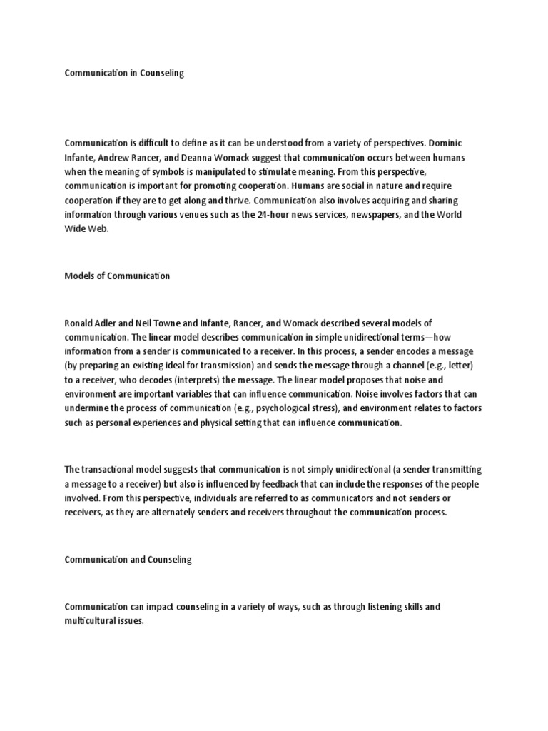 Communication in Counseling | PDF | Psychotherapy | Nonverbal Communication