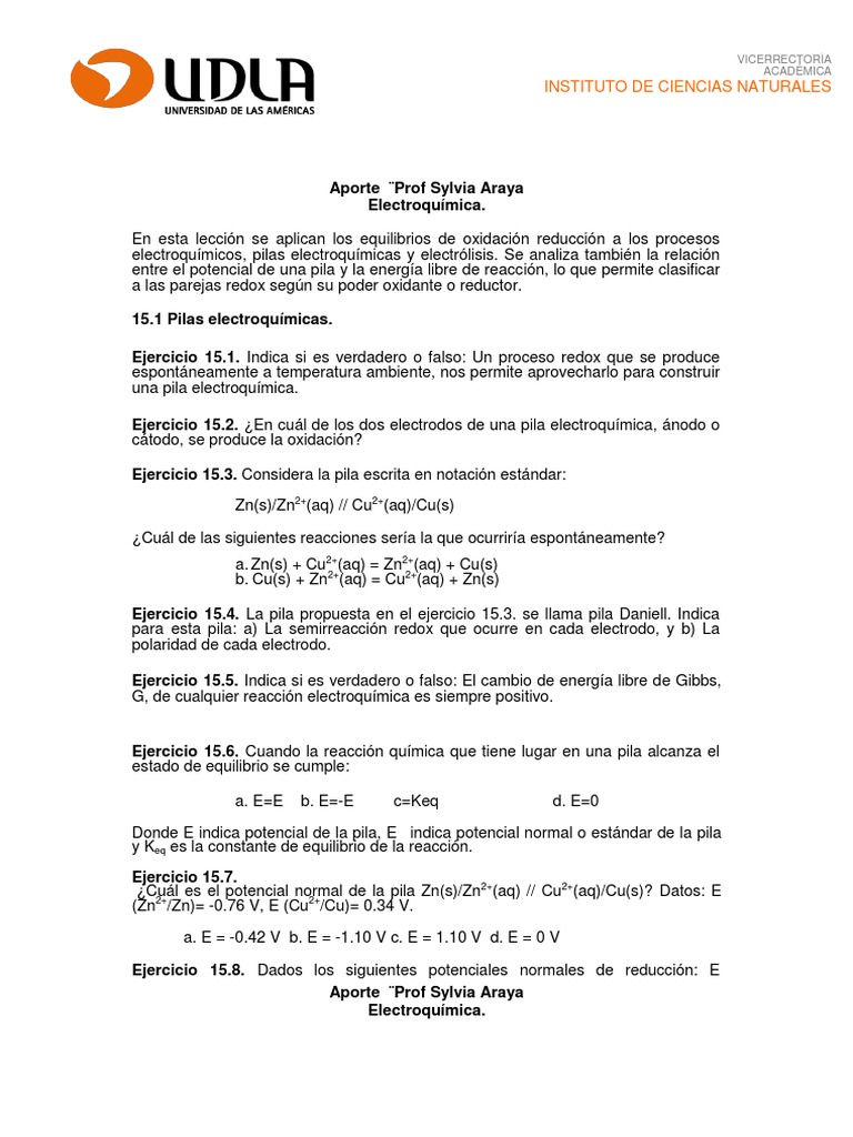 2017-20 Ejercicios Resueltos Pilas ING TOM CQU 210 | PDF | Electroquímica | Cátodo