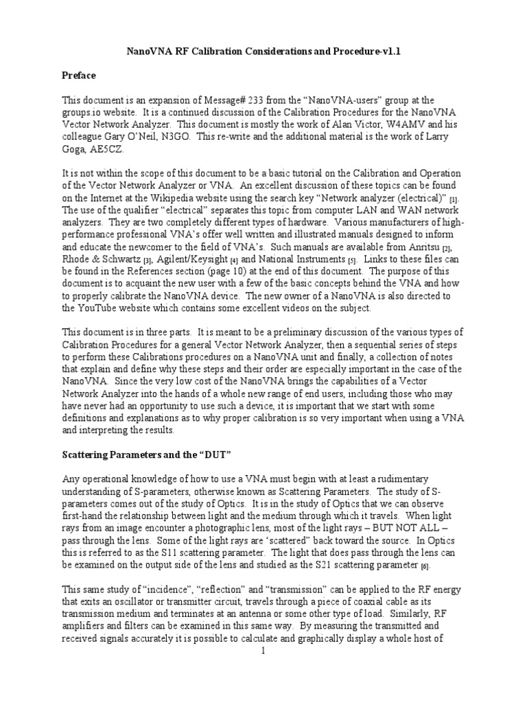NanoVNA Calibration Considerations and Procedure - v1.1 | PDF | Electronics | Telecommunications ...
