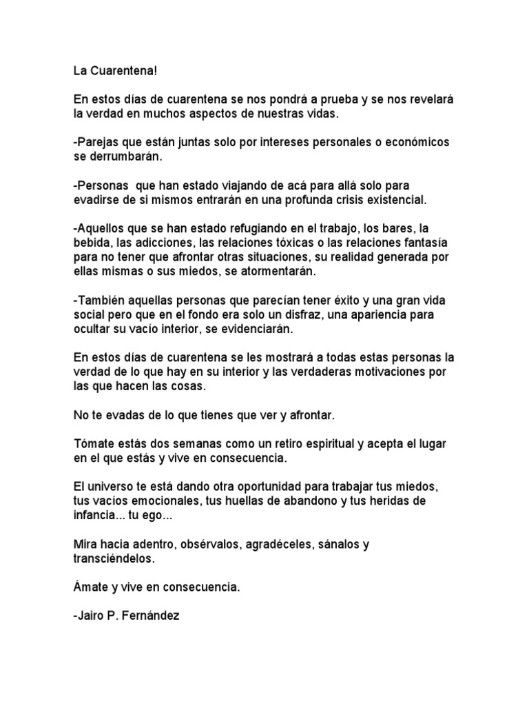 Reflexiones sobre la Cuarentena Emocional | PDF
