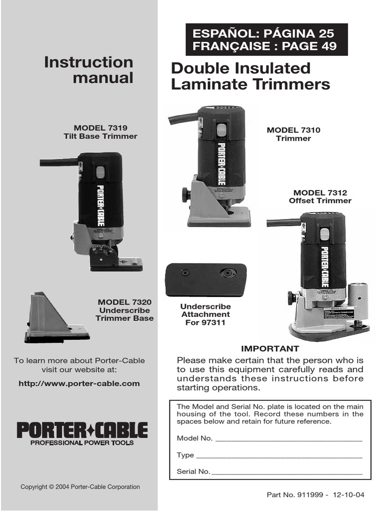 Porter Cable Model 7301 HD Power Unit Laminate Trimmer Base | PDF ...
