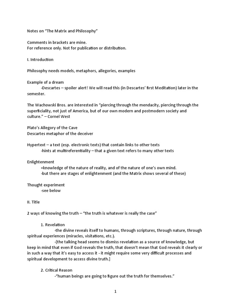 The Matrix and Philosophy Notes | PDF | Metaphysics | Vedanta