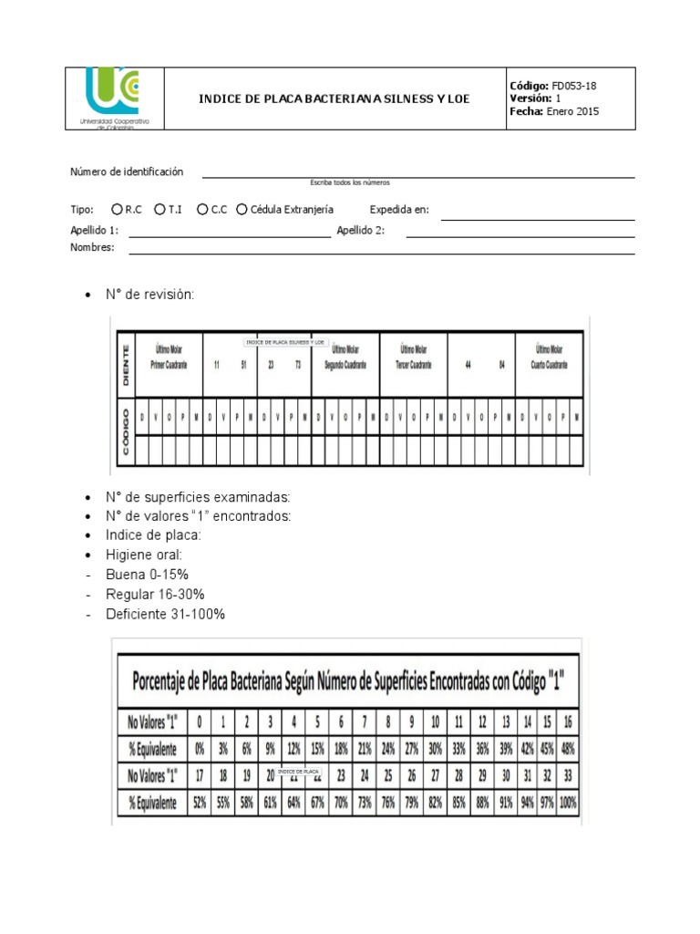 FD053-18 Indice de Placa Bacteriana Silness y Loe | PDF