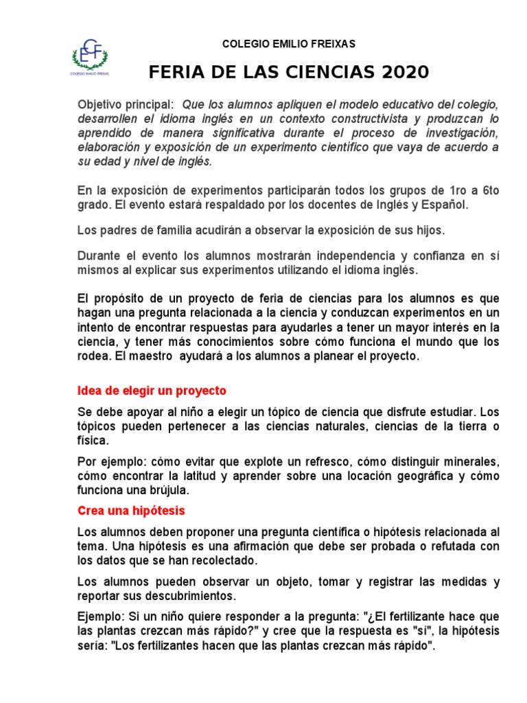 Ejemplos De Proyectos De Feria De Ciencias De La Escuela Secundaria
