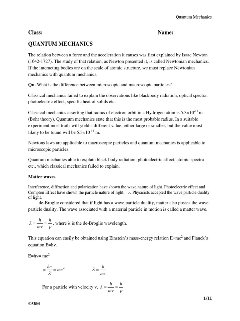 Quantum Mechanics Notes | PDF | Electron | Quantum Mechanics