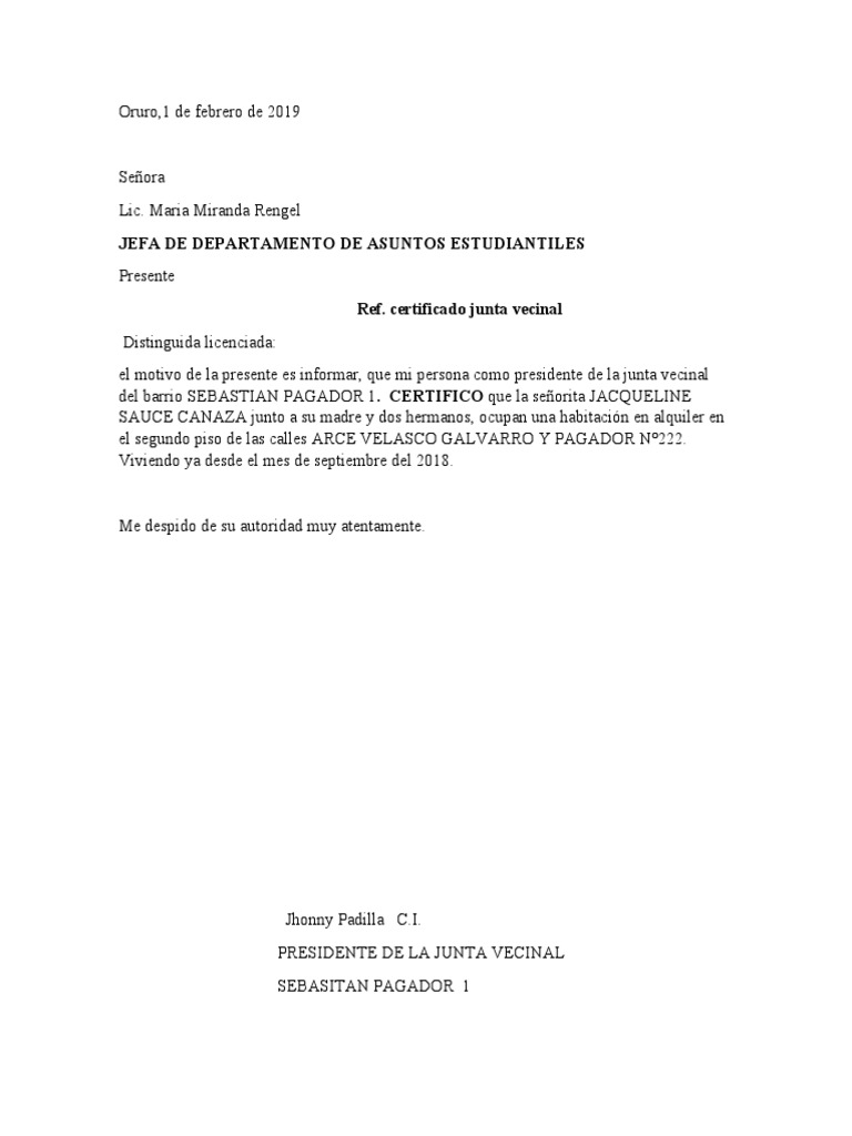 Certificacion Junta Vecinal | PDF