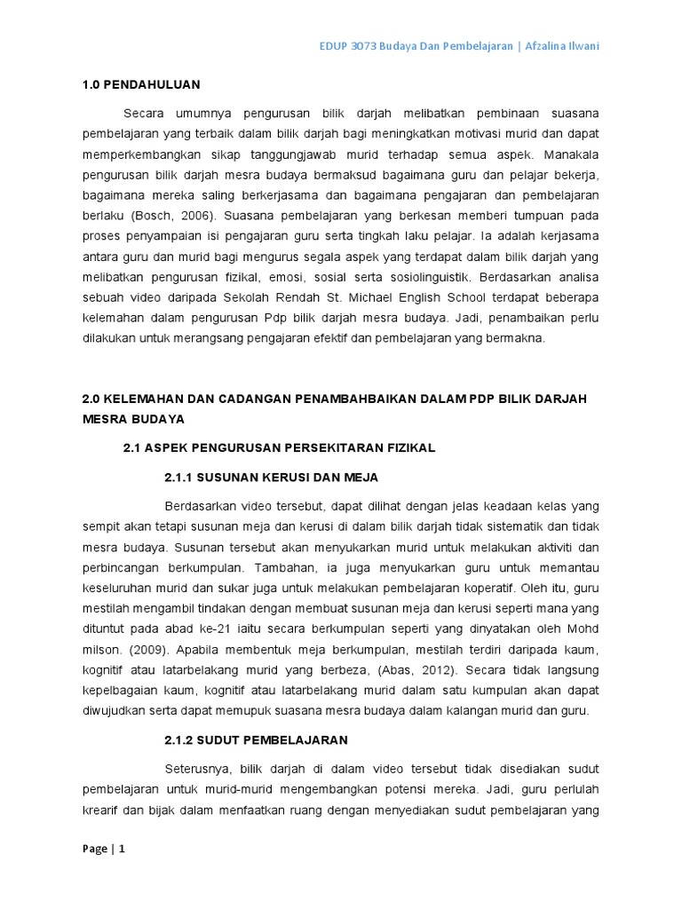 Pengurusan Bilik Darjah Mesra Budaya | PDF