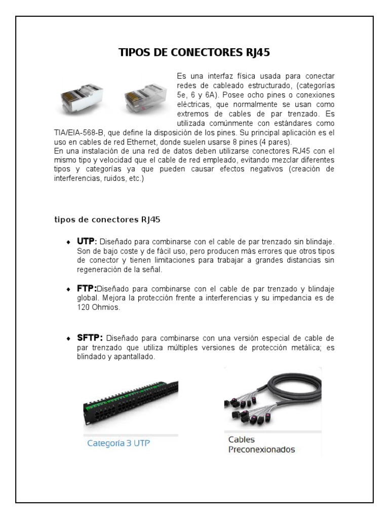 Tipos de Conectores RJ45 | PDF | Ingeniería en telecomunicaciones | Redes