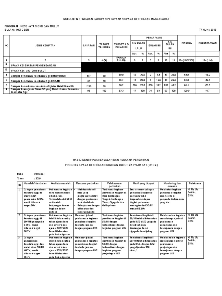 Form PKP Identifikasi, RTL Program KESGILUT | PDF