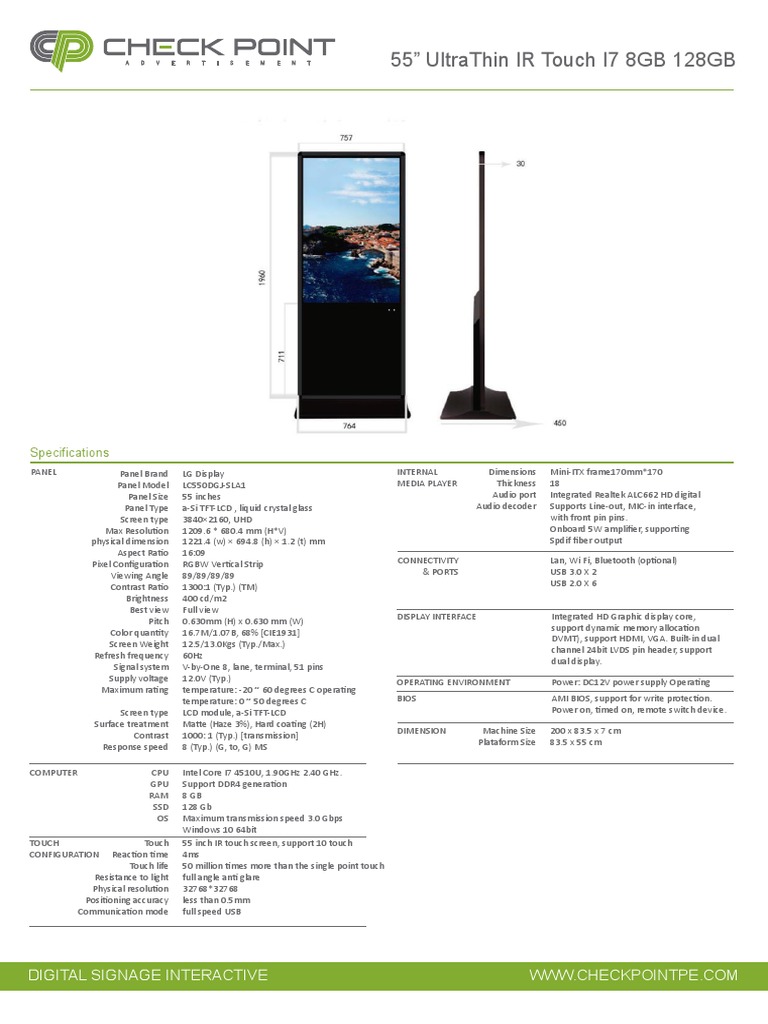 FICHA TECNICA TOTEM DIGITAL Totem 55 Specs Thin I7 8gb 128gb | PDF ...