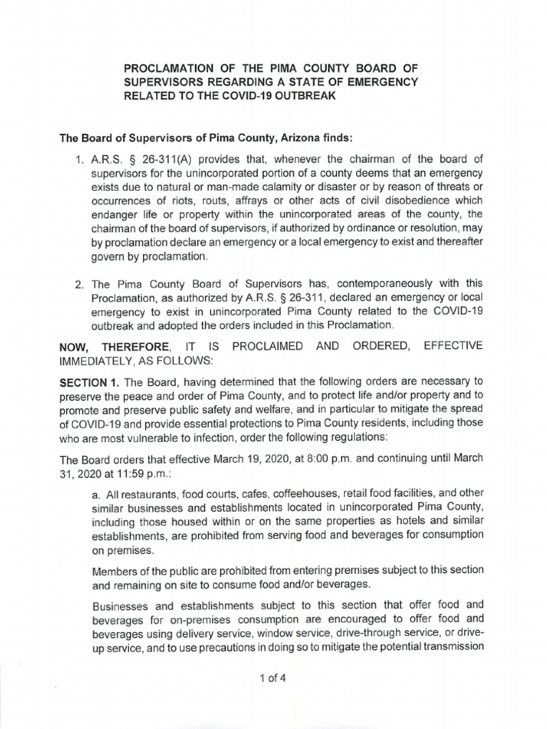Pima County Board of Supervisors - COVID-19 Emergency Declaration | PDF ...
