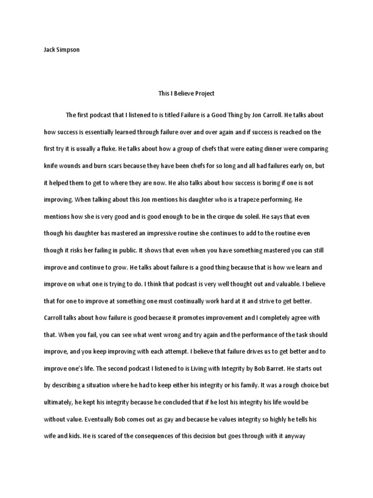 This I Believe Project Actual | PDF | Self Control | Self-Management