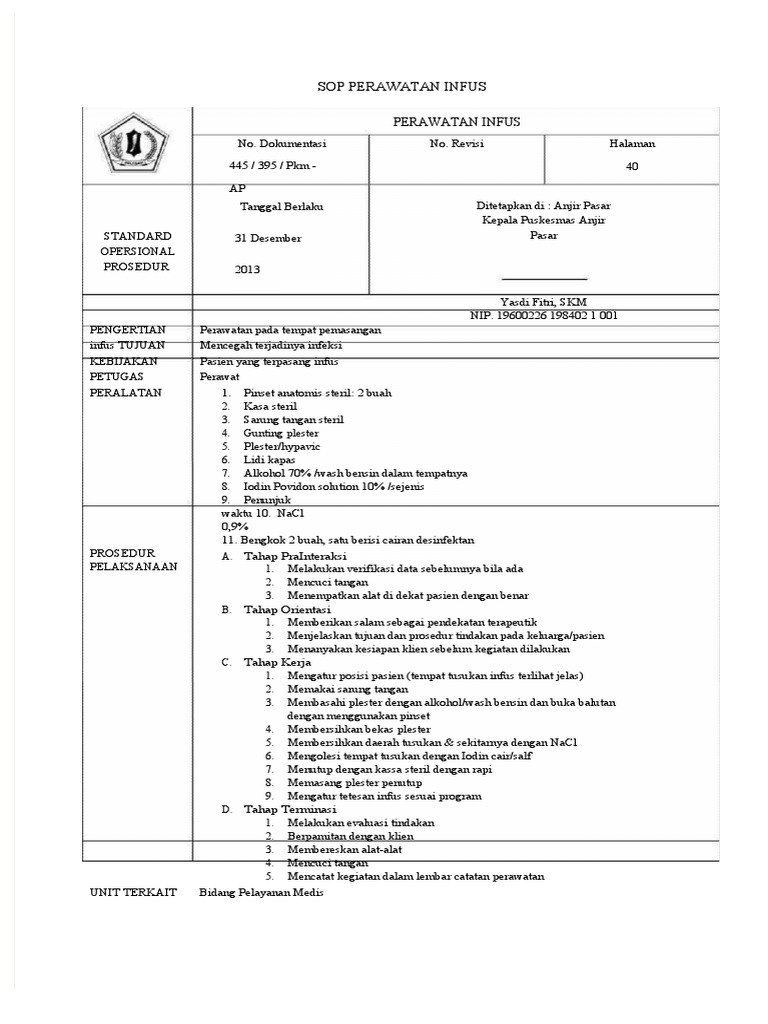 (PDF) SOP Perawatan Infus | PDF