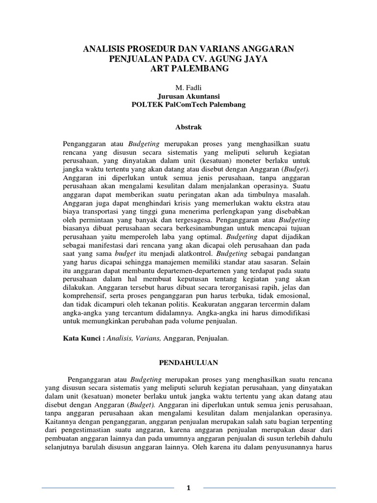 Analisis Varians Anggaran Penjualan CV. Agung Jaya | PDF