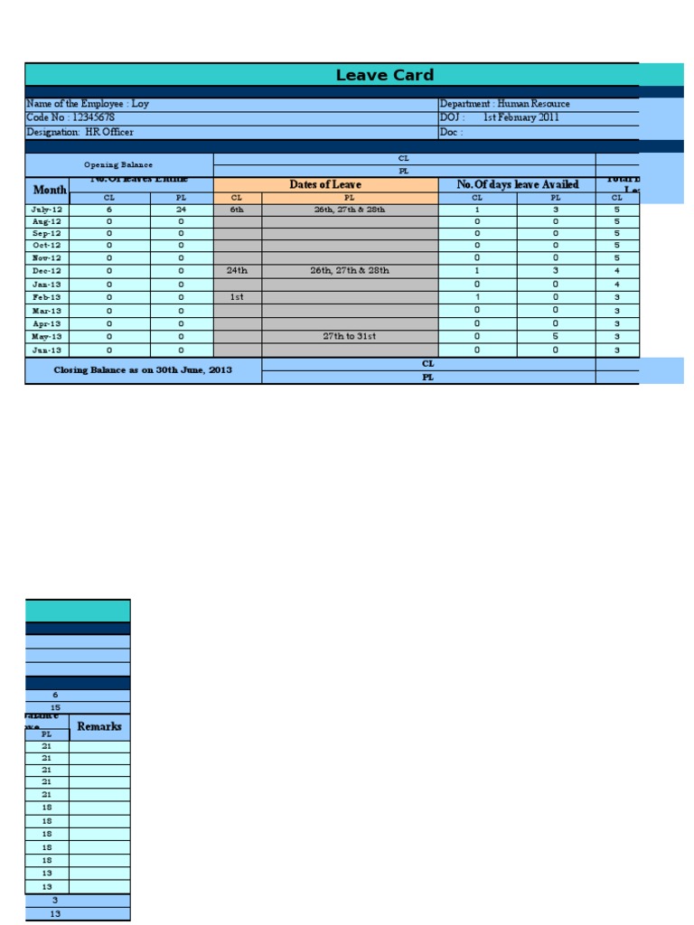 Leave Card Format | PDF | Business