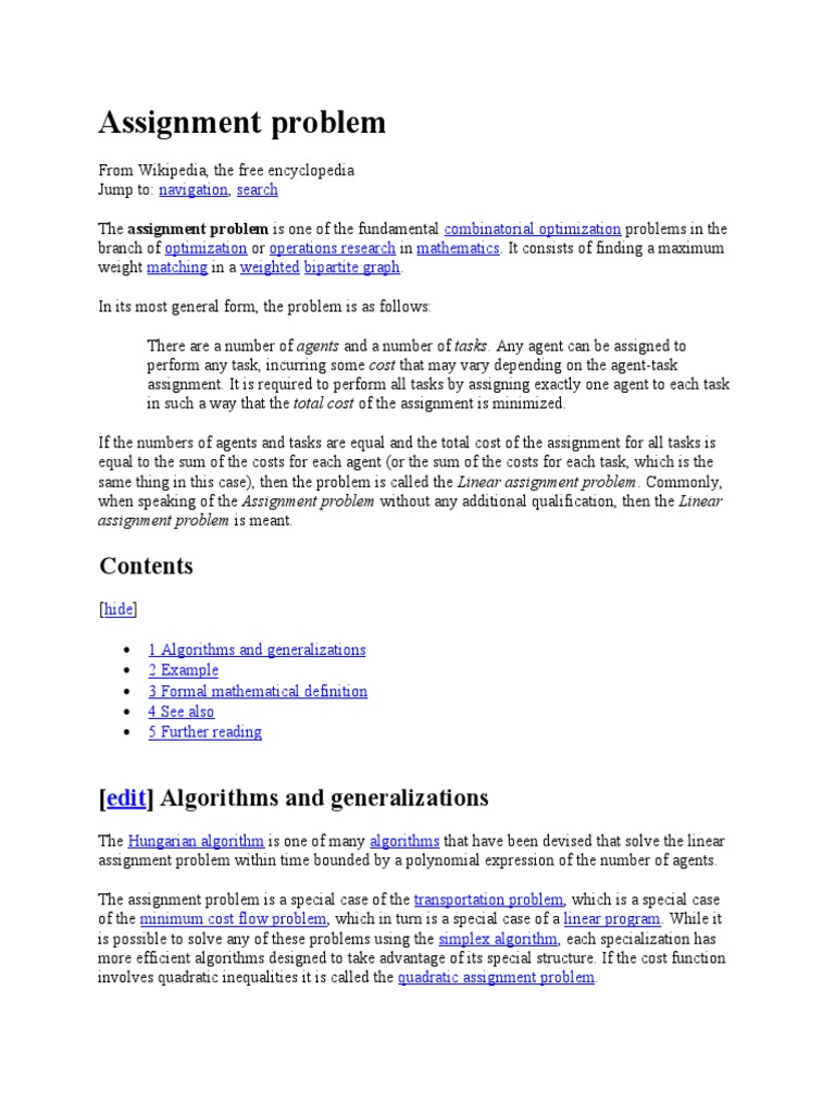 Assignment Problem Pdf Linear Programming Graph Theory