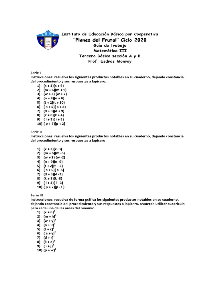 Guia De Trabajo Tercero Matematica Pdf