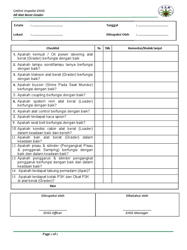 Inspeksi ALAT BERAT GREDER | PDF