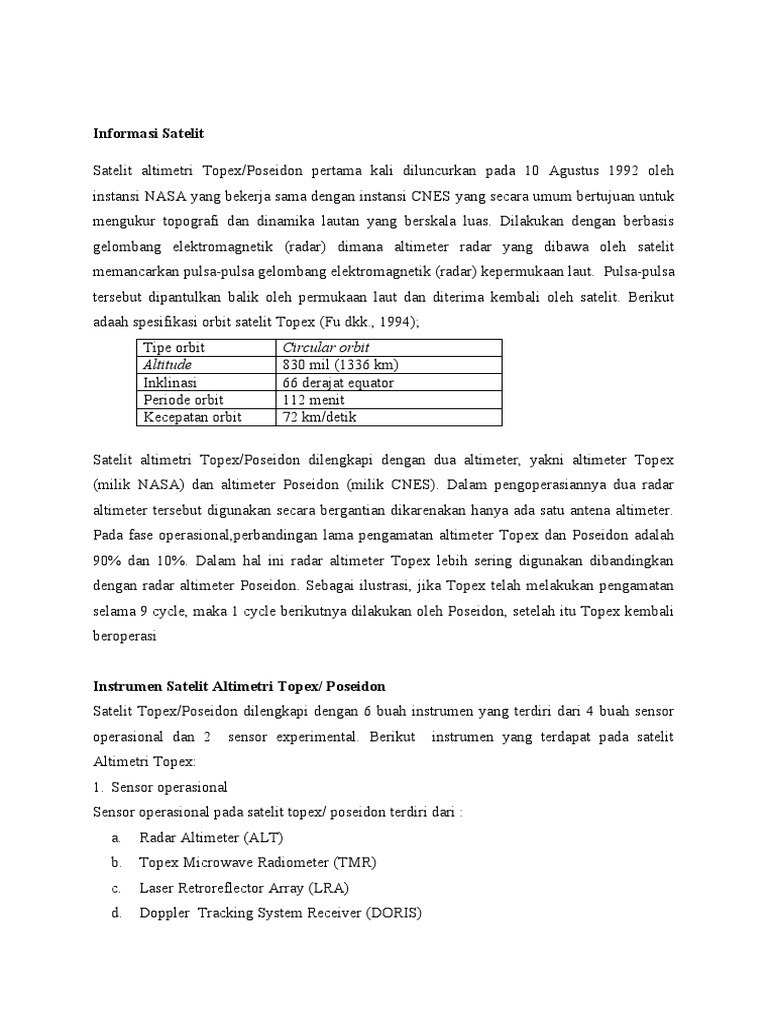 Altimetri Satelit Topex/Poseidon | PDF