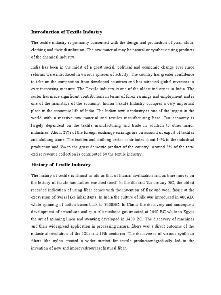 Introduction To Textile Industry | PDF | Textile Manufacturing | Textiles