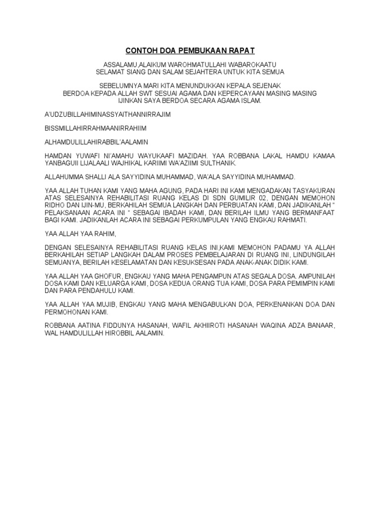 Contoh Doa Pembukaan Rapat | PDF