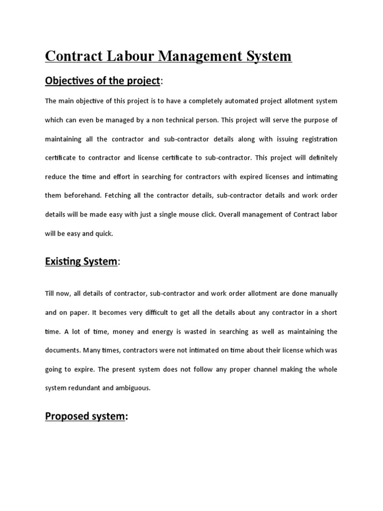 Contract Labour Management System Overview | PDF | Digital Technology ...