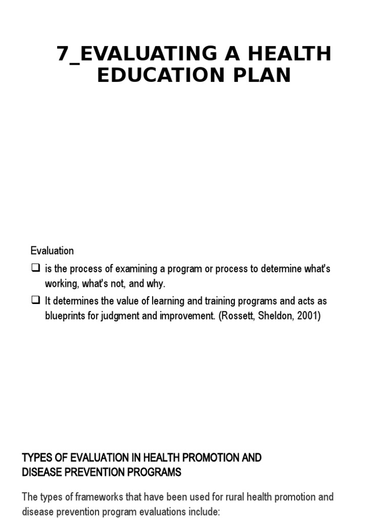 Evaluating Health Education Plans | PDF | Evaluation | Methodology