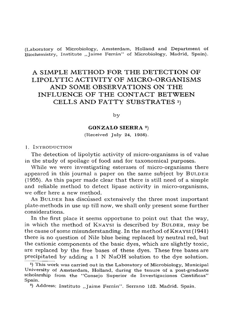 Simple Method Detects Lipolytic Activity in Microorganisms | PDF | Bacillus | Chemistry