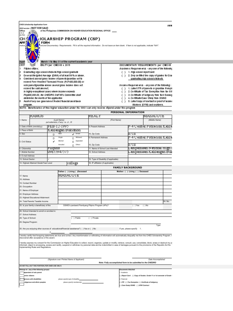 CHED Scholarship Program Application Form | PDF | Social Institutions ...